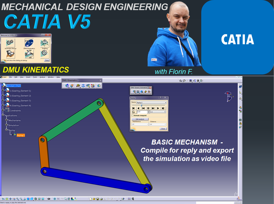 CATIA V5 DMU Kinematics_Basic Mechanism – Compile simulation for Replay and export your file as ...